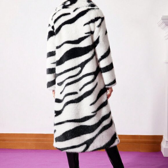 Jackets & Coats | Black And White Womens Faux Fur Zebra Stripe Coat ...